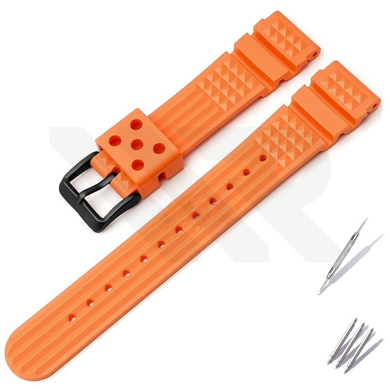 Silicone Marine Master Strap for Seiko Watches - Orange with Black ...
