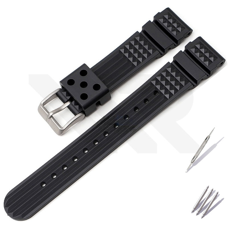 Silicone Marine Master Strap for Seiko Watches - Black with Silver ...